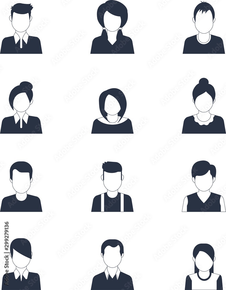 Set of hand drawn Avatar profile icon (or portrait icon), including ...