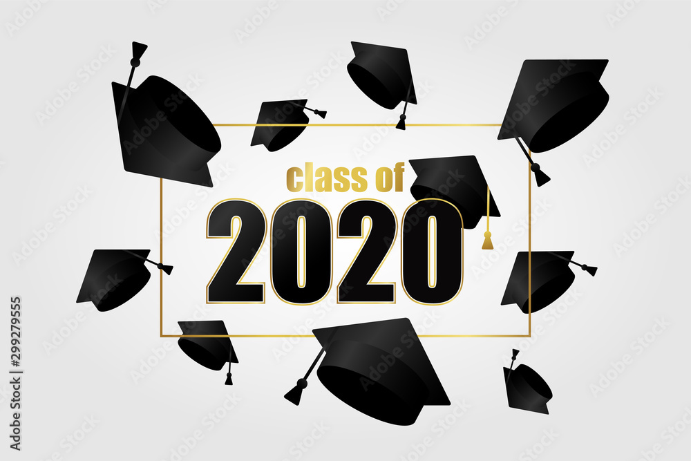 Class of 2020. Gold frame and black number with thrown up education ...