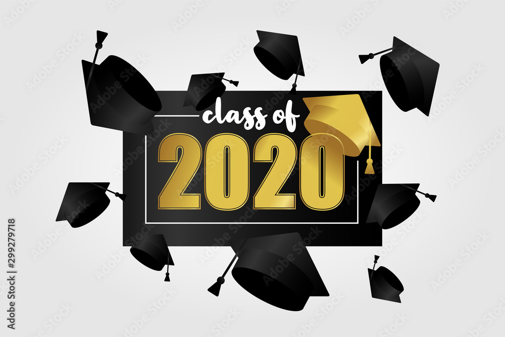 Class of 2020. Gold number with education academic cap on white ...