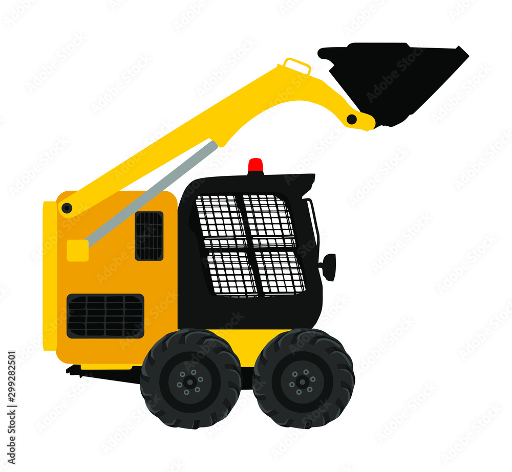 Mini bulldozer, skid loader vector isolated on white background. Digger ...