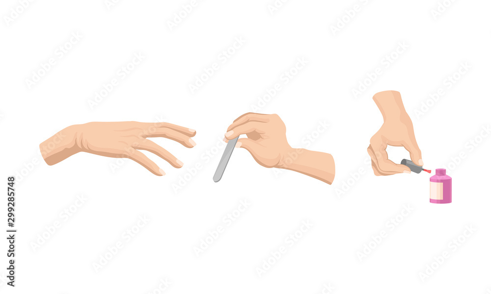 Nail Care Vector Set. Different Stages of Nail Art Depicted With Hands ...