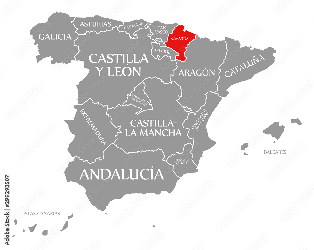 Chartered Community of Navarre red highlighted in map of Spain Stock ...