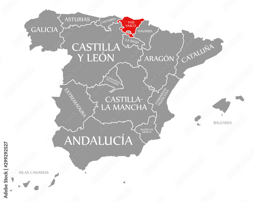 Basque Autonomous Community red highlighted in map of Spain Stock ...