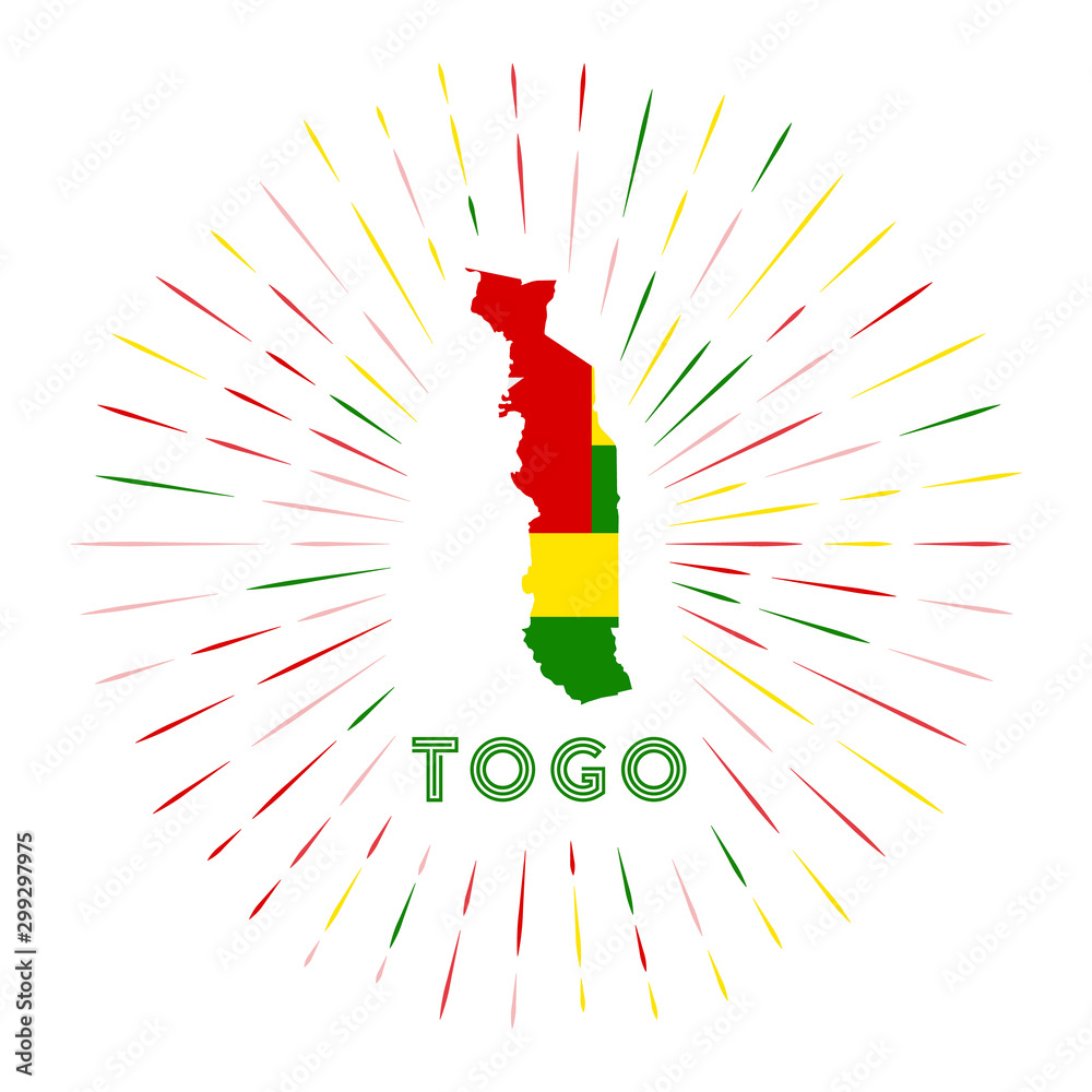 Togo sunburst badge. The country sign with map of Togo with Togolese ...