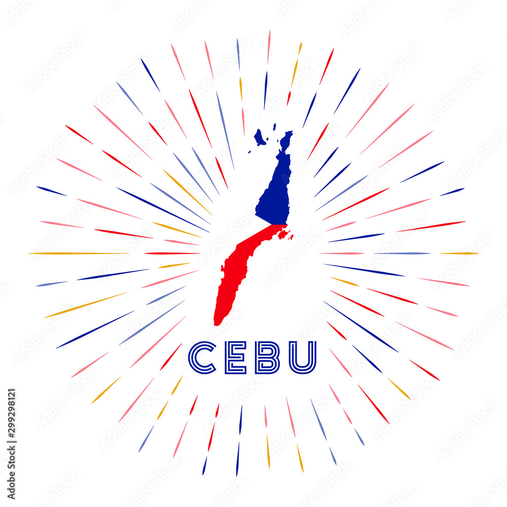 Cebu sunburst badge. The island sign with map of Cebu with Filipino ...