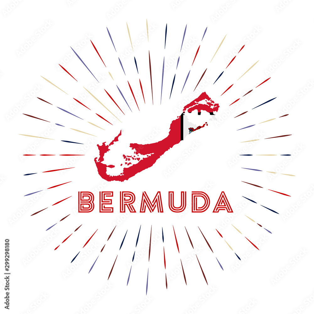 Bermuda sunburst badge. The island sign with map of Bermuda with ...