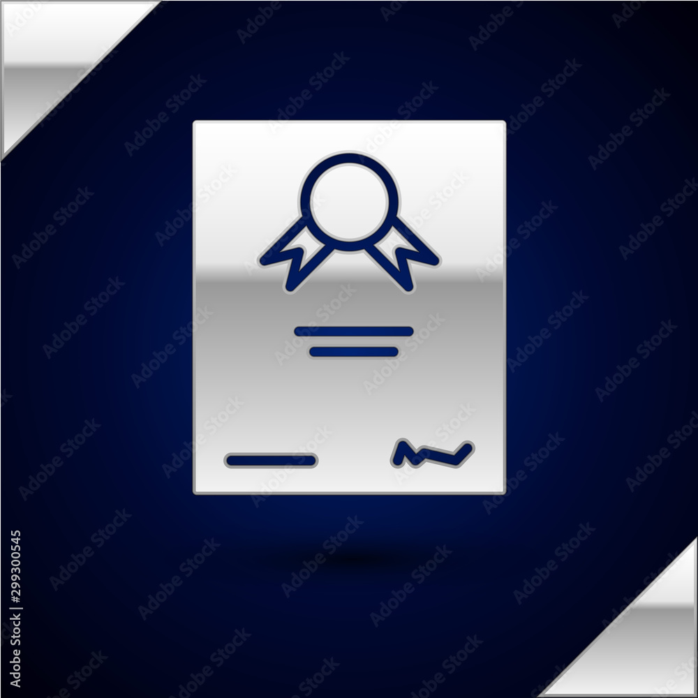 Silver Certificate template icon isolated on dark blue background ...