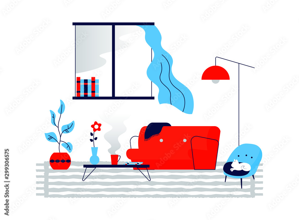 Modern living room design template. Vector cozy apartment flat decor of ...