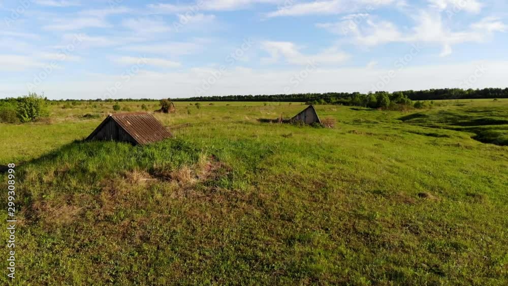 Video Stock Flight past the dugout, which serves to shelter or store ...