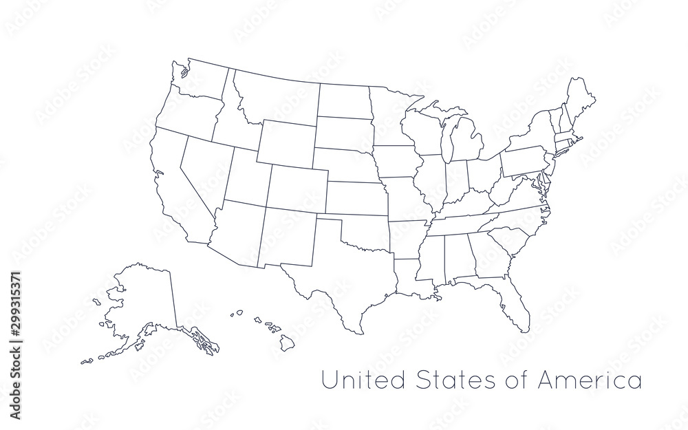 High detailed vector map - United States of America. Map with state ...