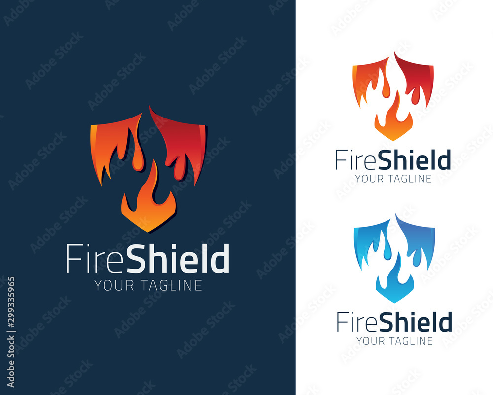 Shield Fire Flame Logo design vector template. Fire Logotype concept ...