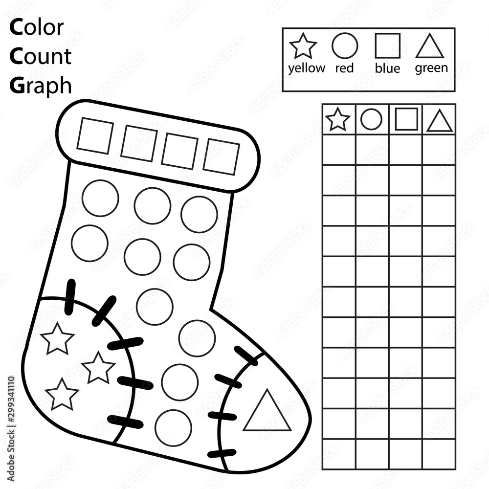 Color, count and graph. Educational children game. Color Christmas ...