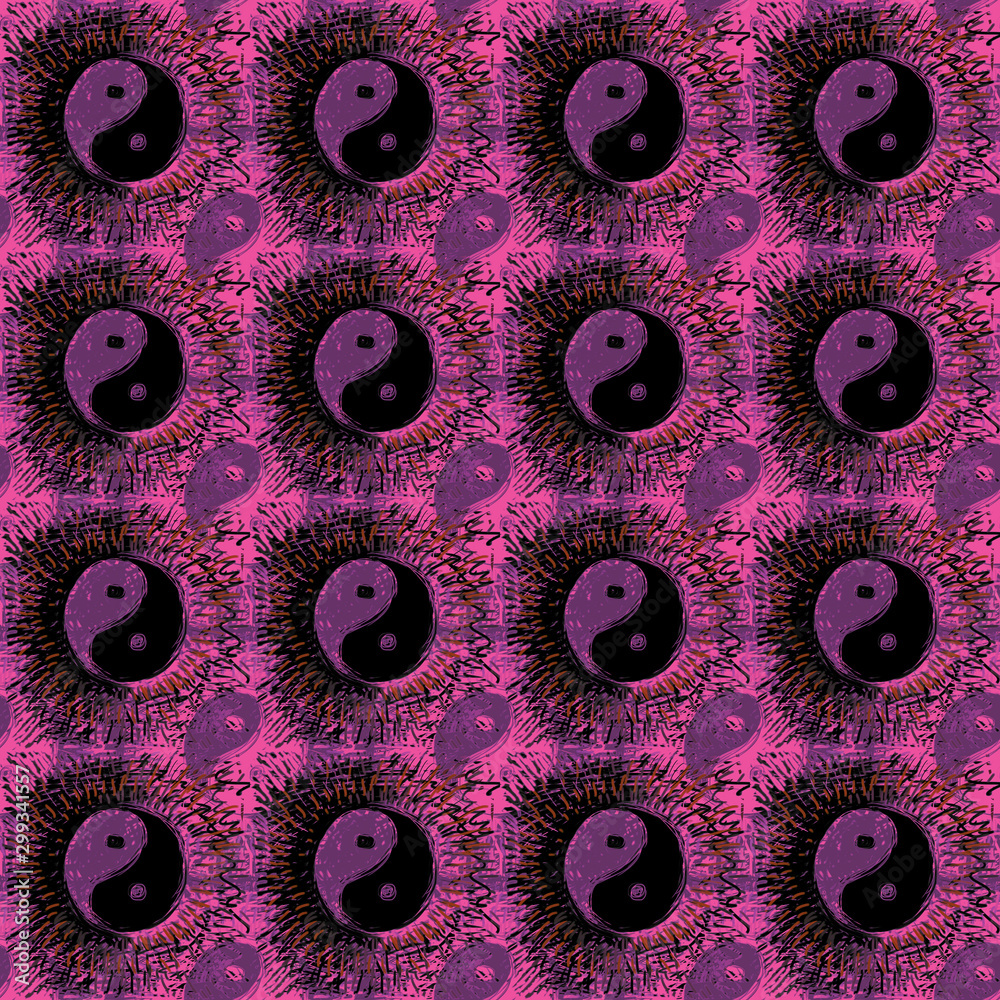 Seamless pattern with yin and yang symbols Stock Illustration | Adobe Stock
