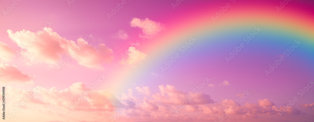 Fantasy magical rainbow on colorful sky with a lot of pink, purple and ...