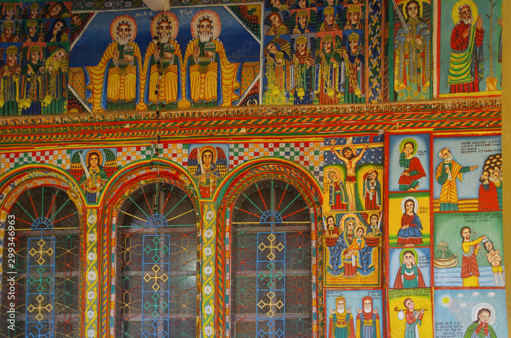 Exterior paintings. Christian murals on the walls. Illustrations of New ...