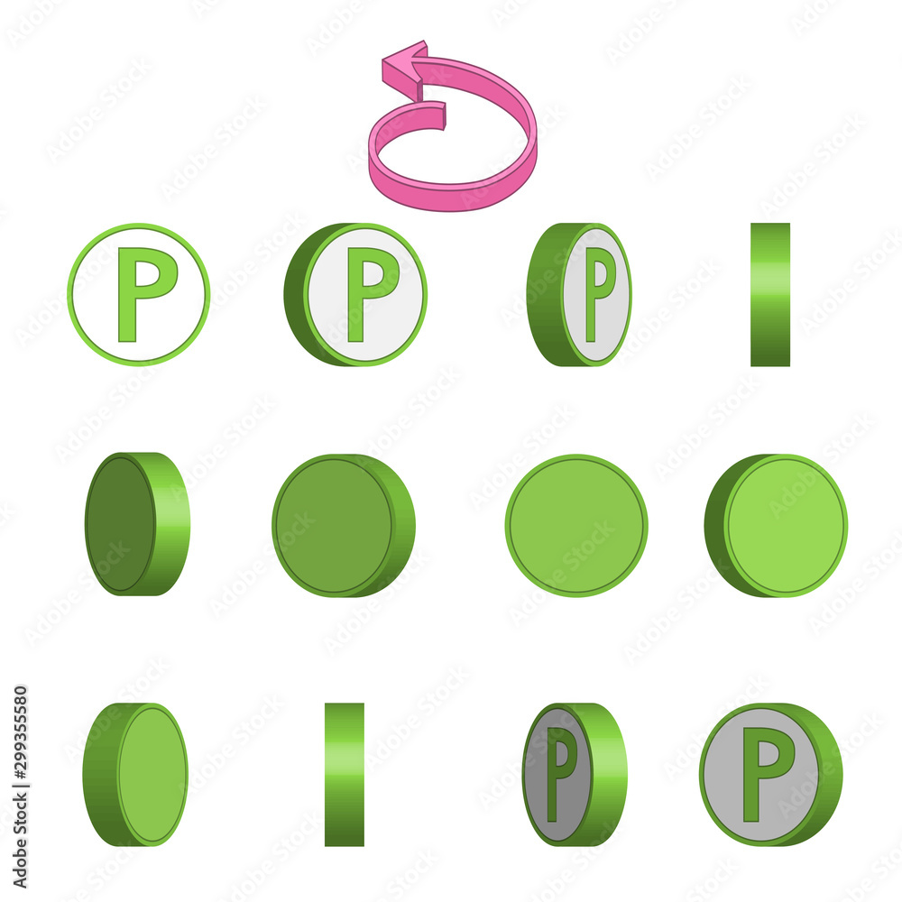 Letter P in circle rotation sequence sprite sheet on white background ...