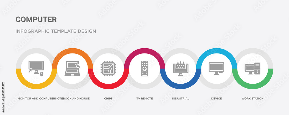 7 filled icon set with colorful infographic template included work ...