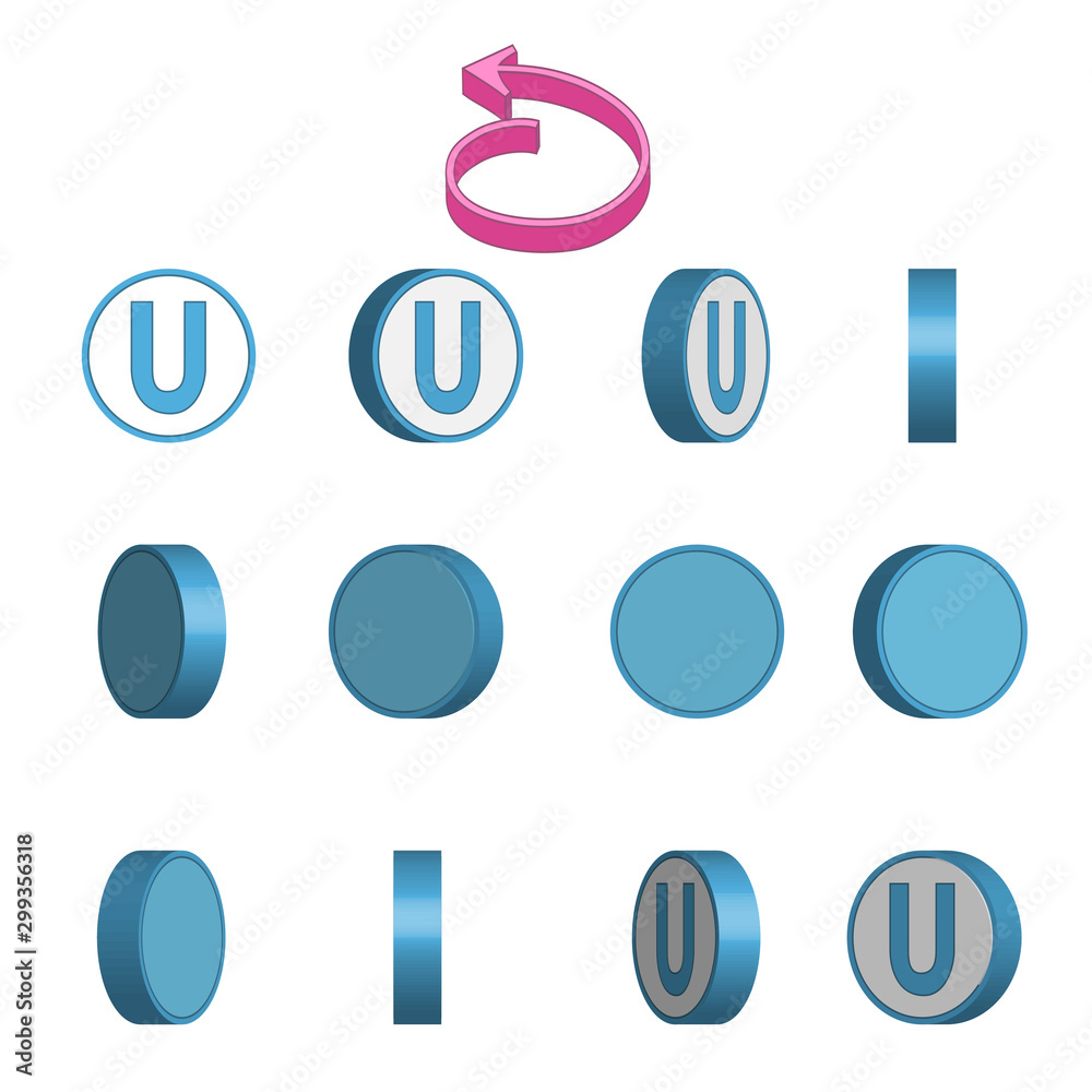 Letter U in circle rotation sequence sprite sheet on white background ...