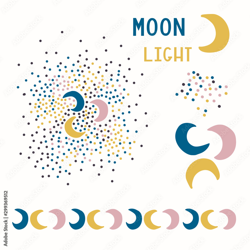 Magical Space Triple Moon Icon Set. Glowing Stardust Sprinkles Sky and ...