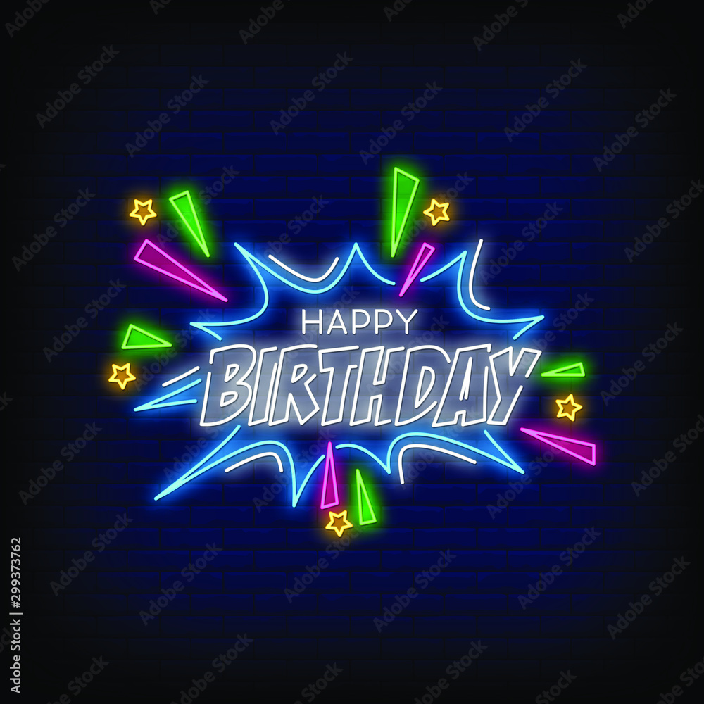 Happy Birthday Neon Signs Style Text Vector Stock Vector | Adobe Stock