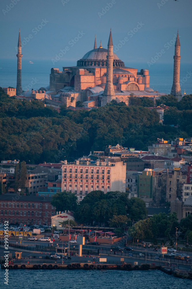 Istanbul, Turkey: sunset on Golden Horn and Bosphorus with view of ...
