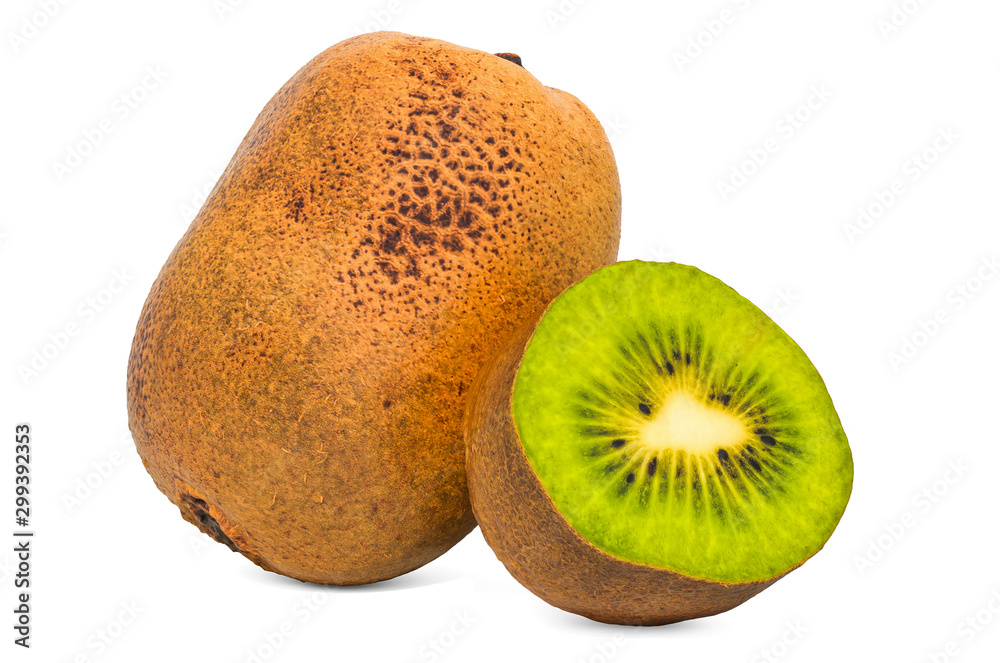 Kiwi and its cross-section 3d rendering with realistic texture Stock ...