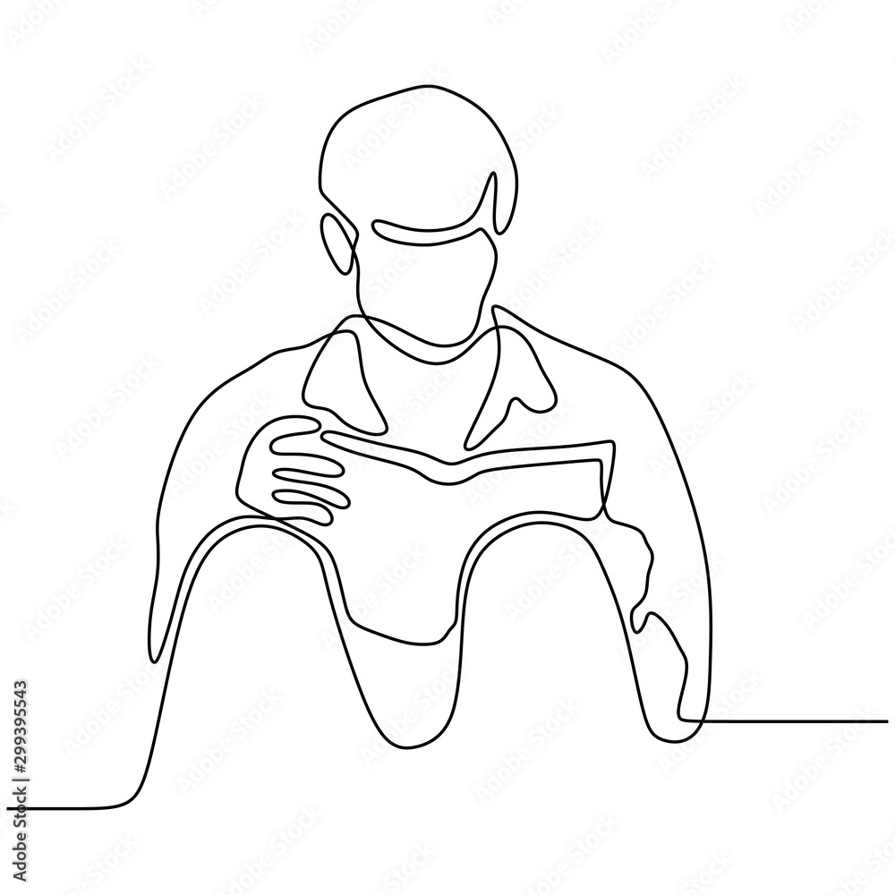 Continuous line drawing boy reading book vector illustration minimalist ...