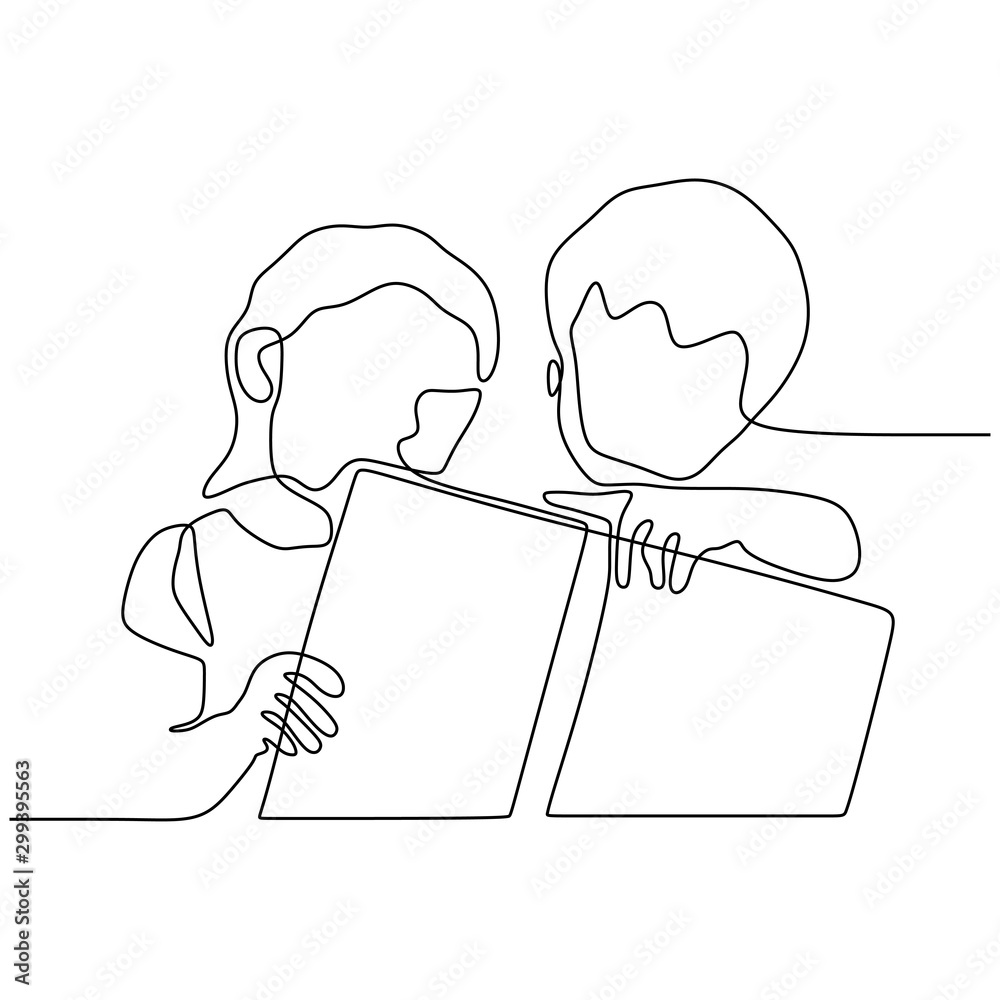 continuous line drawing of child read book minimalist vector ...