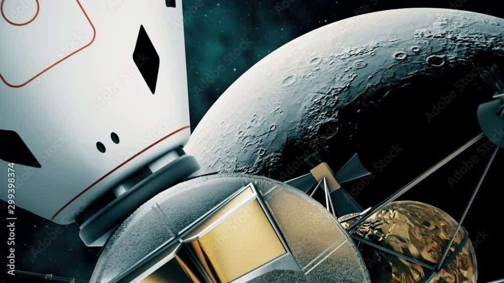 Undocking Of The Capsule Of Space Station And Lunar Lander. 3D ...