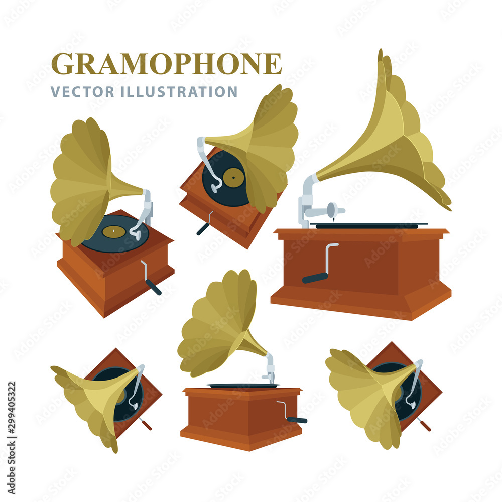 Gramophone. Realistic vintage gramophone and vinyl records ...