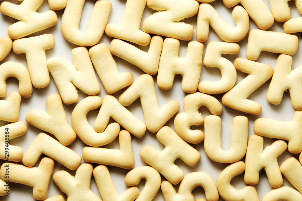 Latin letters and numbers. Background from alphabetical cookies. The ...