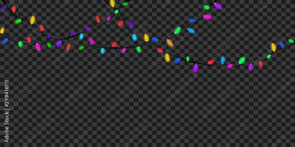 Christmas festive decorations, colored translucent fairy lights ...