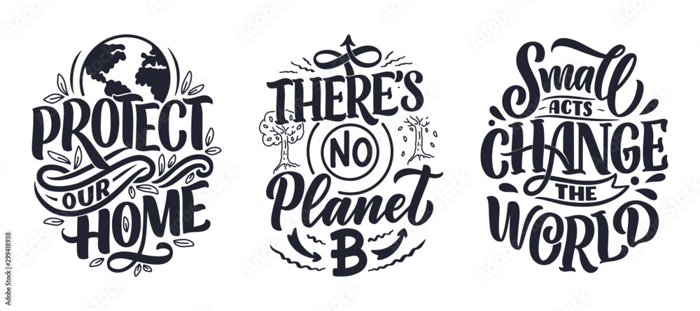 Set with Eco bag prints for cloth design. Retail advertising. Lettering ...