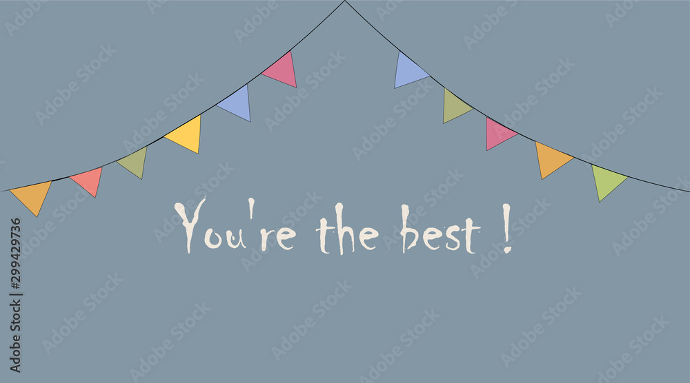 Greeting card template. Small colored flags on the banner on the ...