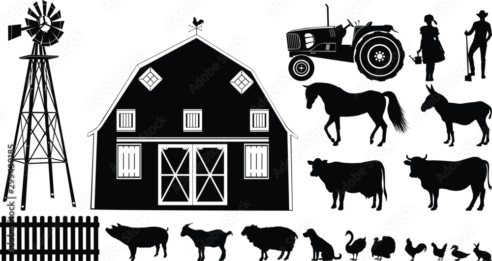 Set of farm life silhouette vector Stock Vector | Adobe Stock