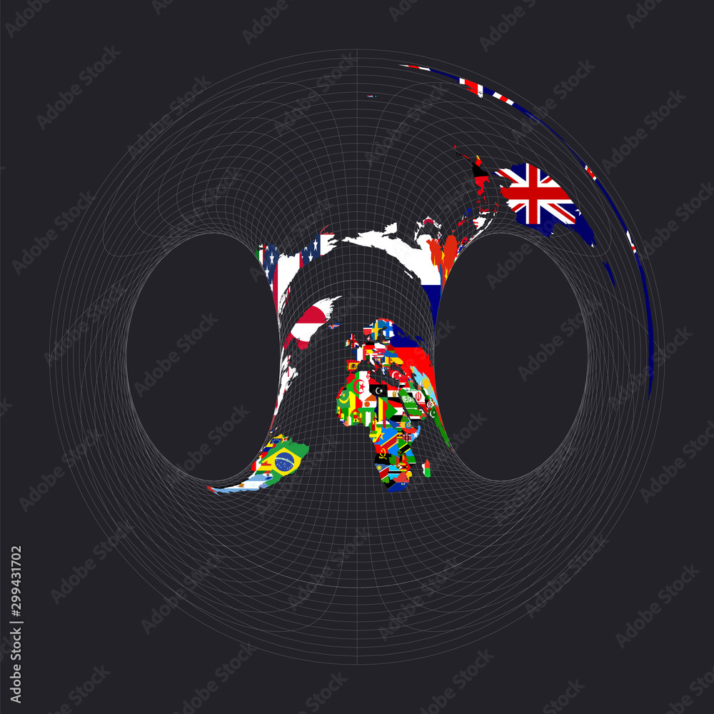 Map Of The World With Flags Hammer Retroazimuthal Projection Map Of The World With Meridians