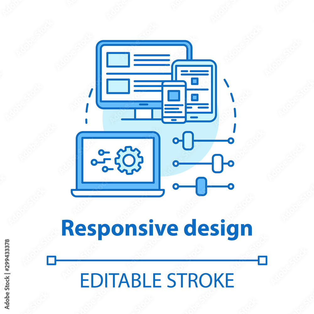 Responsive design concept icon. Mobile software interface development idea thin line ...