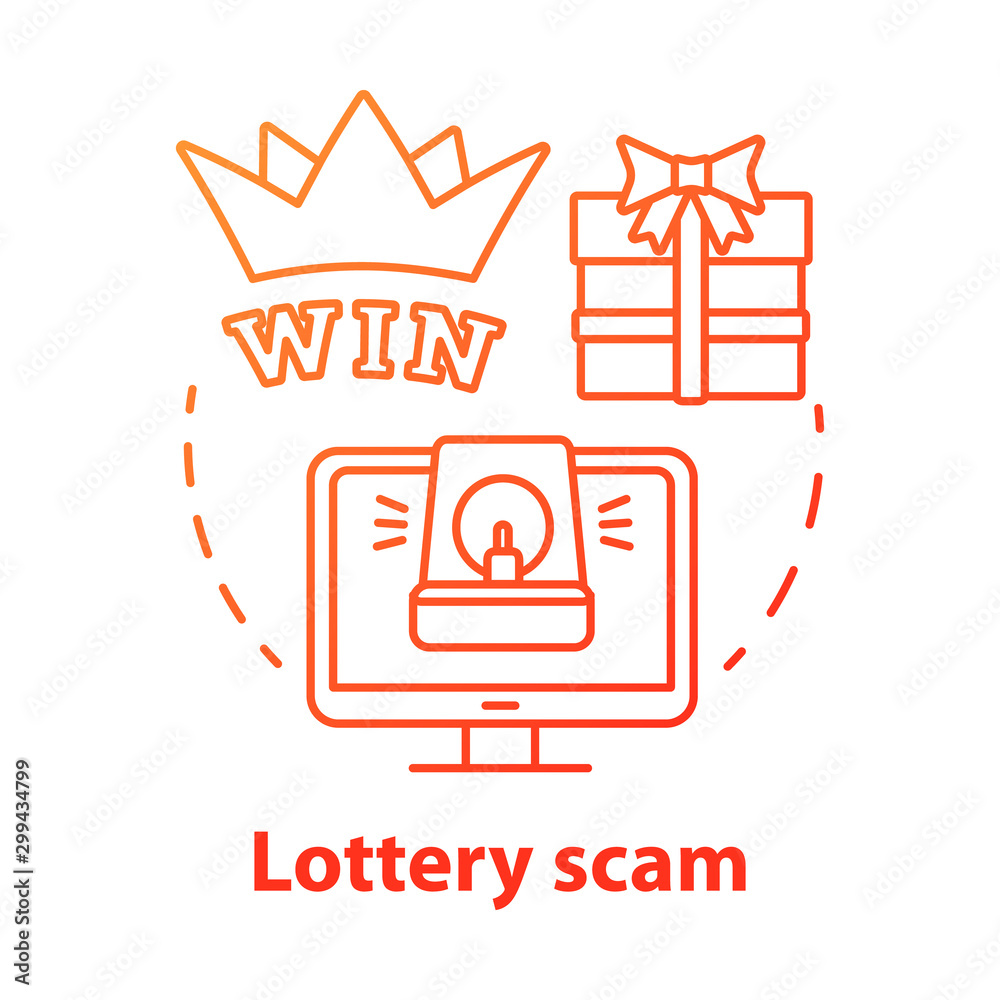 Lottery scam concept icon. Fake win. Illegal gambling and fraud. Online ...