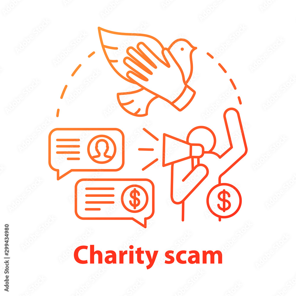 Charity scam concept icon. Asking for donation. Fake philanthropy ...