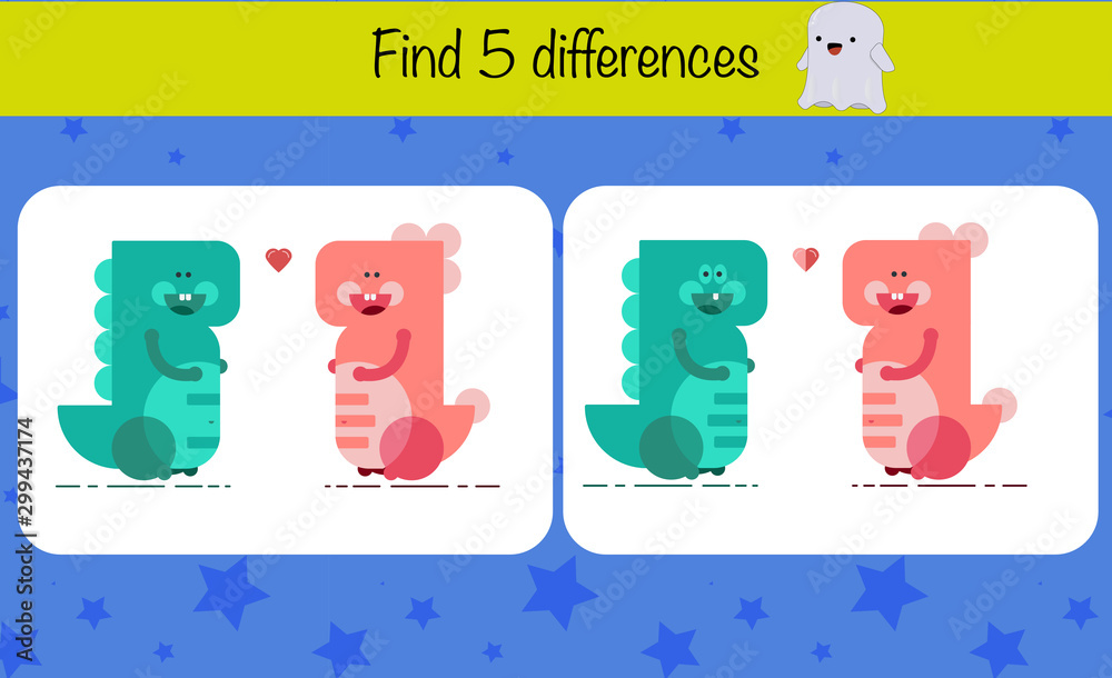 Find 5 differences. Children education game, iq test, brain training ...