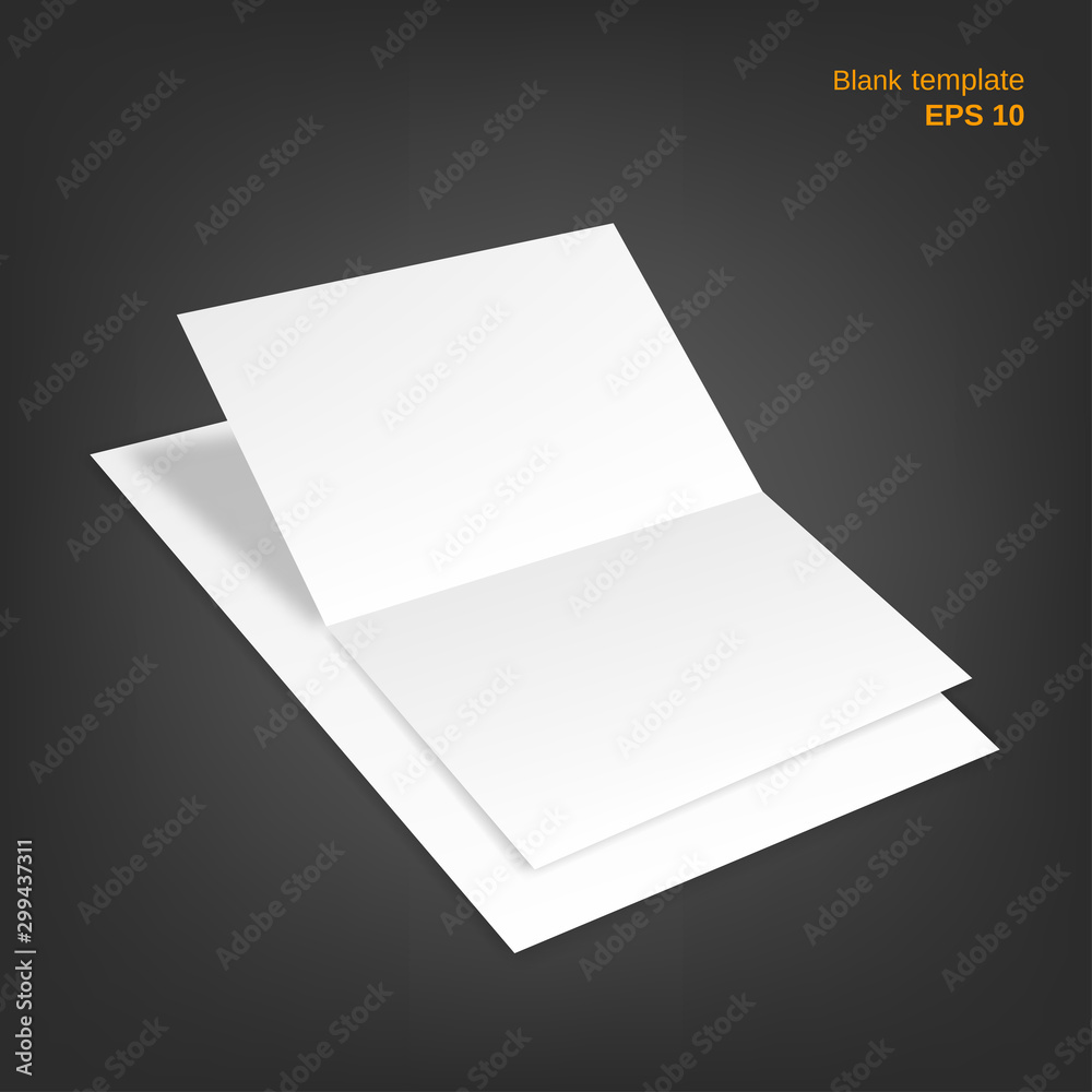 Vector illustration of open two fold paper sheet with shadow on blank ...