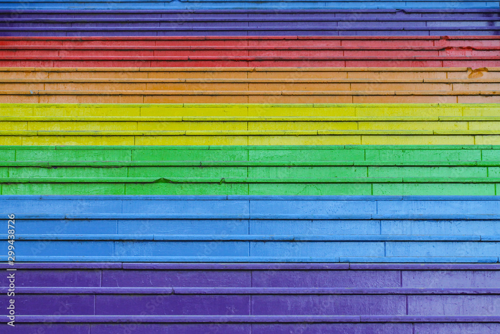 Steps painted in different rainbow colors. Rainbow stairs. Stock Photo ...