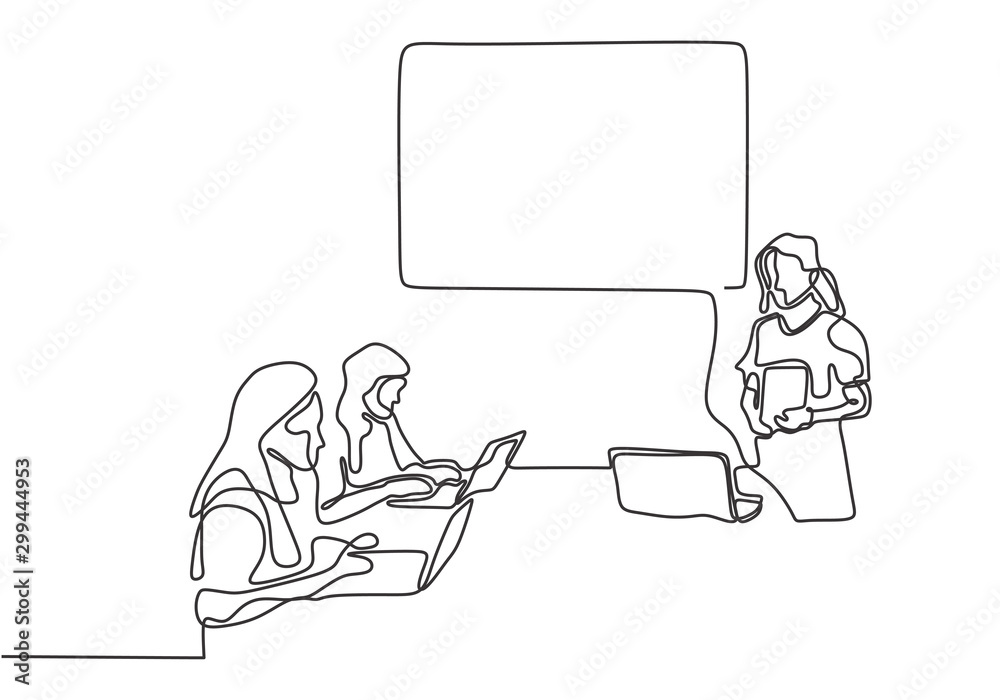 Continuous one line drawing of mentor giving a tutor presentation on ...