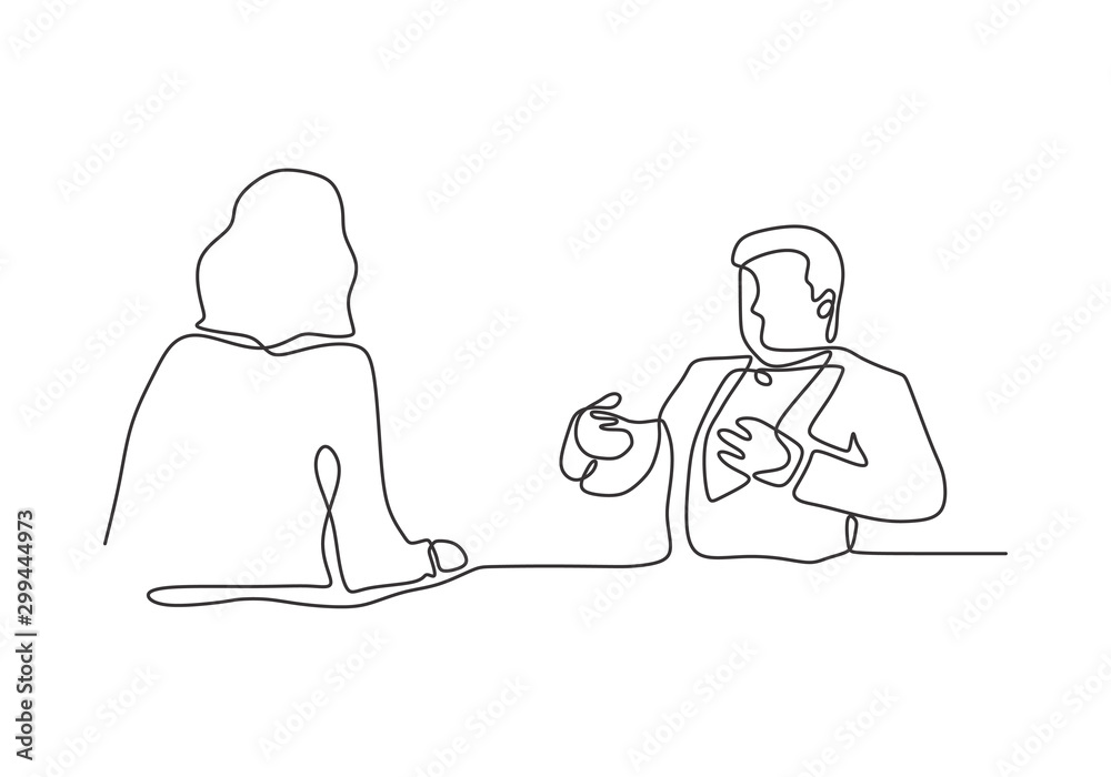 Continuous one line drawing of job interview or business conversation ...