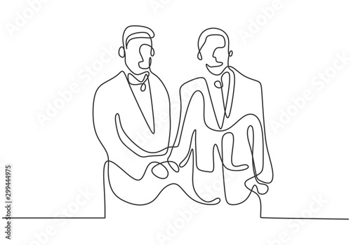 Continuous one line drawing of diplomatic mutual agreement between two ...