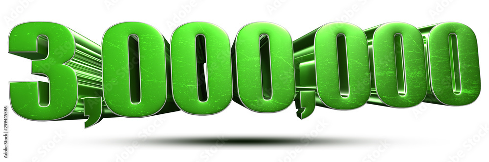 3 million numbers 3d green on white background.(with Clipping Path ...
