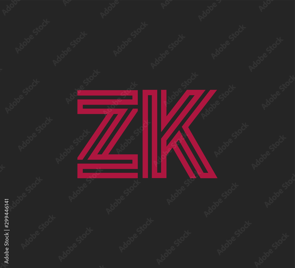 Initial two letter red line shape logo on black vector ZK Stock Vector ...