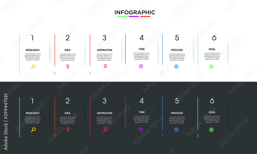 Vector simple line Infographic stack chart design with icons and 6 ...