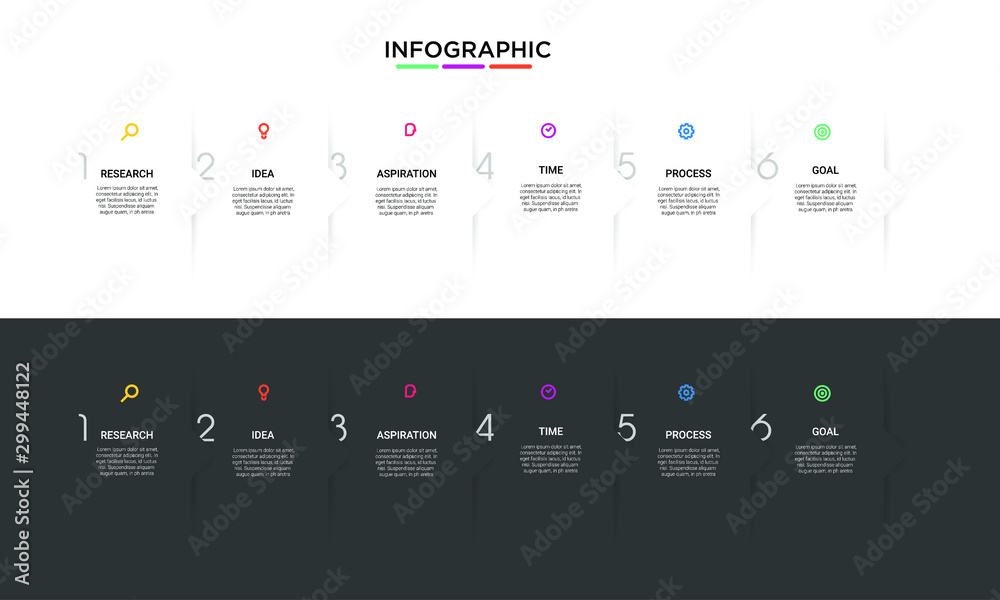 Vector simple line Infographic stack chart design with icons and 6 ...