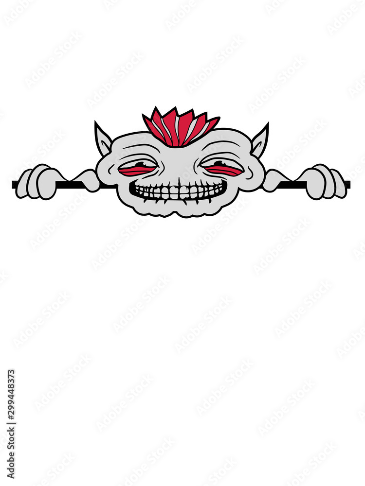gesicht gucken mauer schild rahmen text fläche troll kobold kopf ...